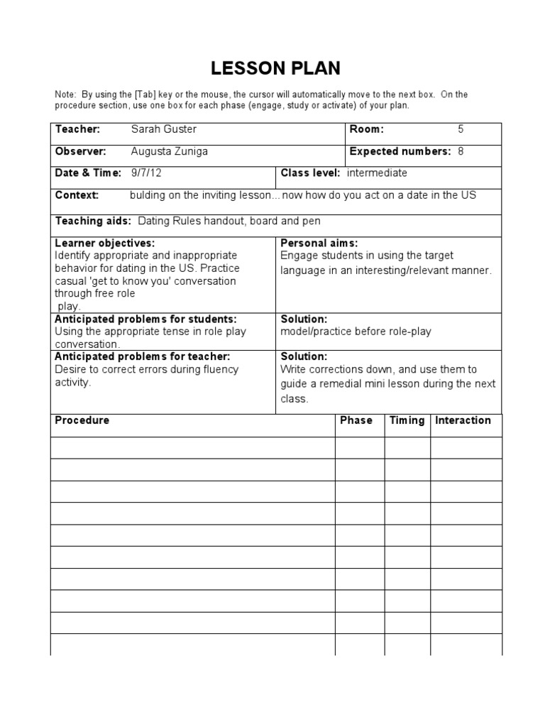 Esl Lesson Plan | PDF