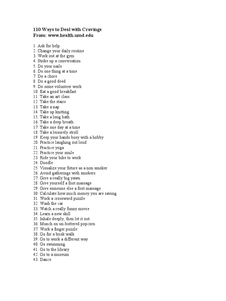 110 Ways To Deal With Cravings | PDF | Leisure
