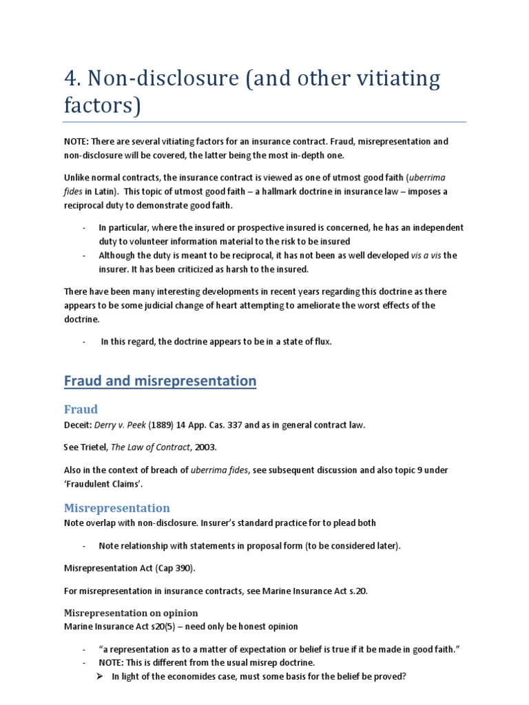 Insurance Law-Disclosure | PDF | Misrepresentation | Insurance
