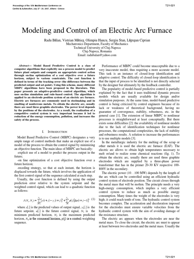 Electric Arc Furnace Control Optimization | PDF | Control Theory ...