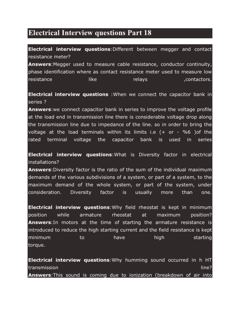 Electrical Interview Questions | PDF | Alternating Current | Transformer