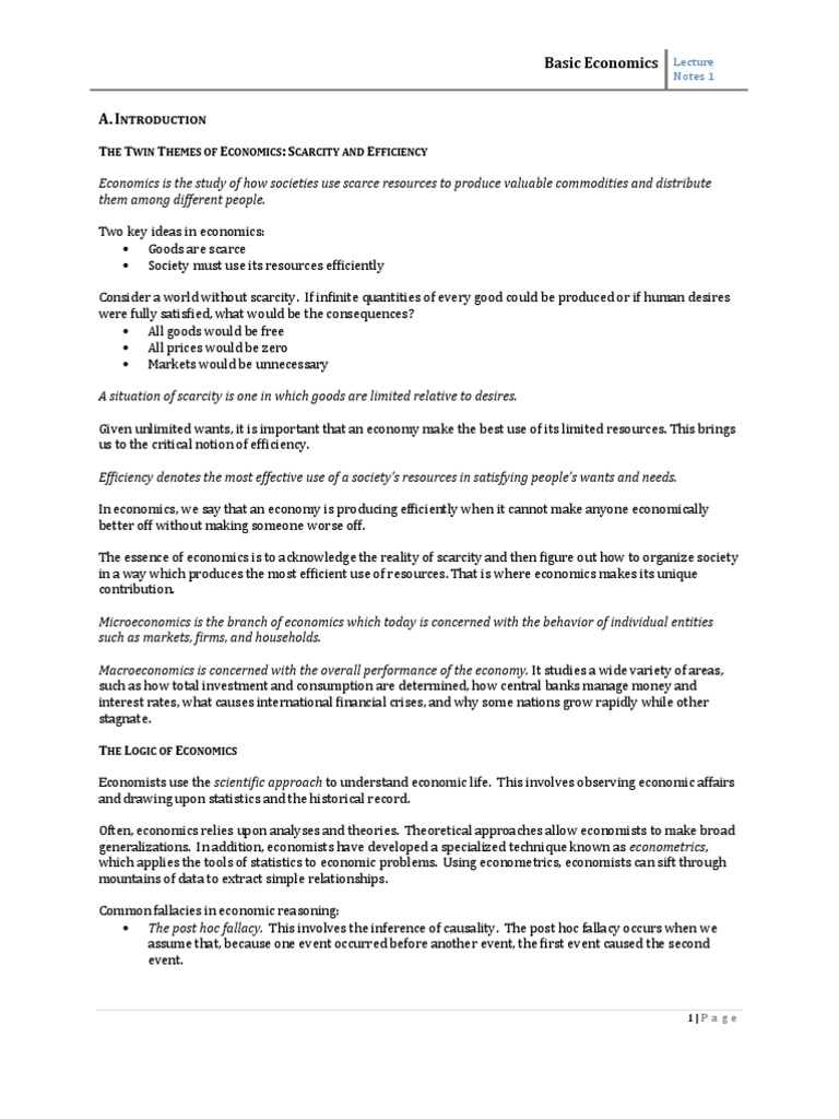 Lecture Notes - Basic Economics 1 | PDF | Factors Of Production | Economics