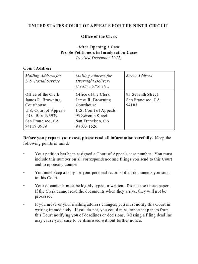 After Opening An Immigration Case For Pro Se Litigants - 9th Circuit ...