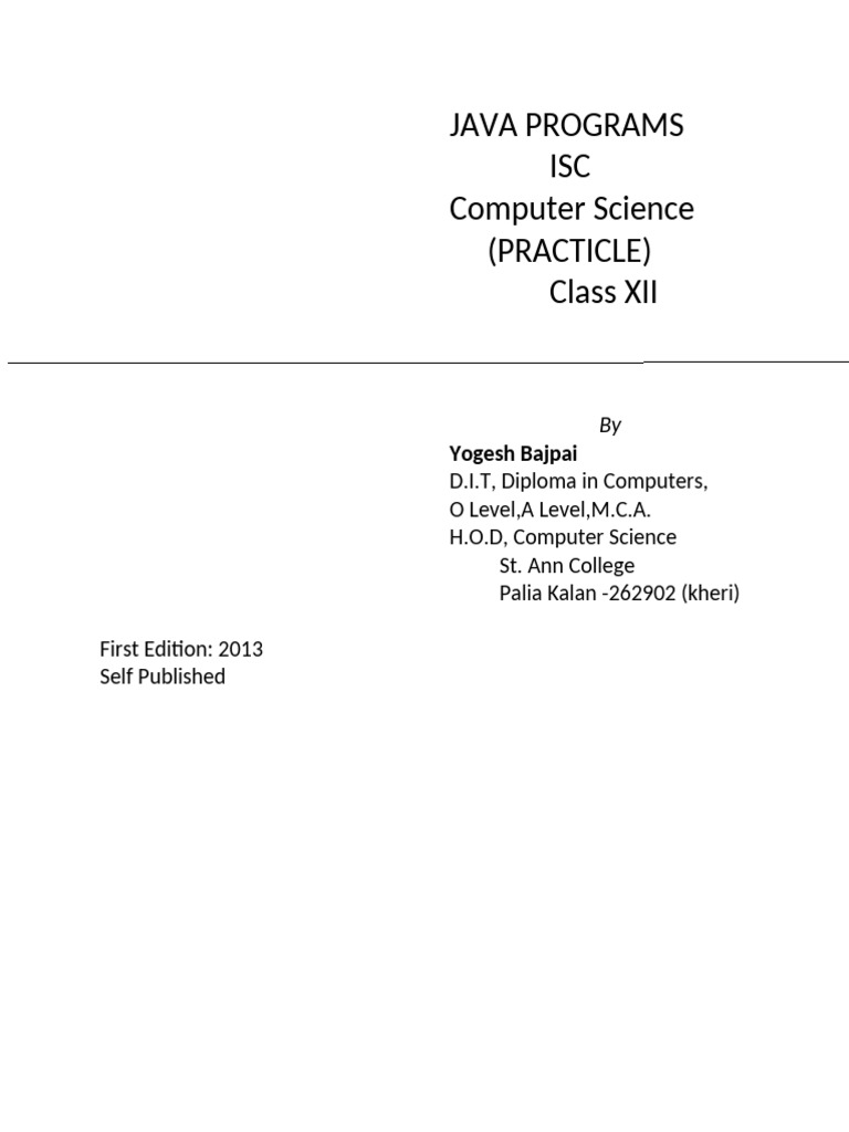 Java Programs for ISC Class XII | PDF