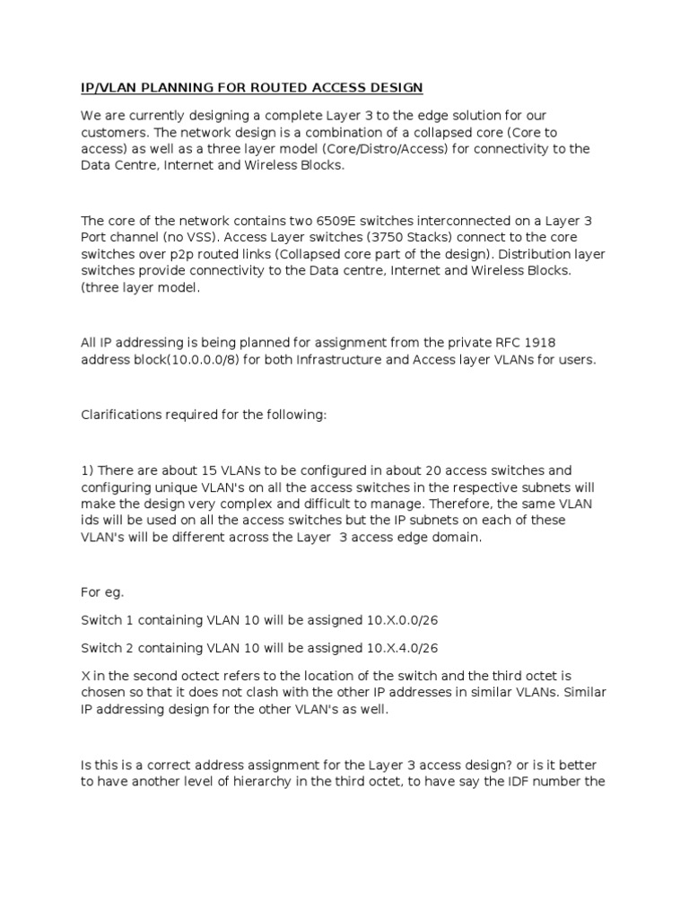 IP/VLAN Planning for Layer 3 Design | PDF | Ip Address | Network Switch