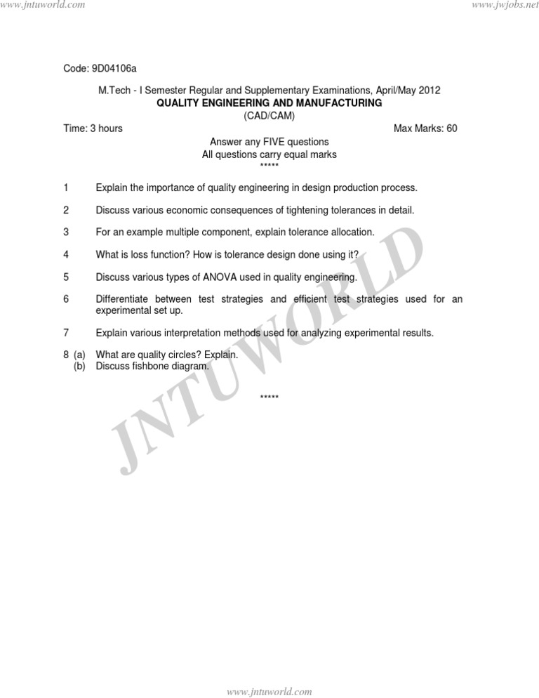 Quality Engineering Exam Questions 2012 | PDF | Computers