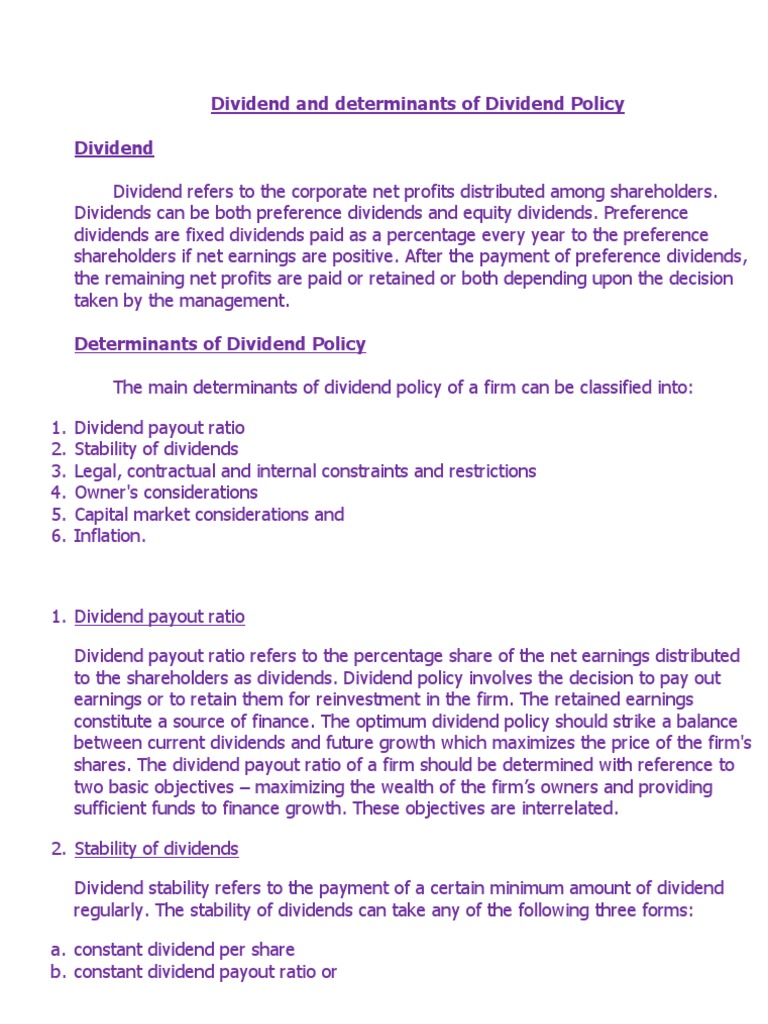 Dividend and Determinants of Dividend Policy | PDF | Dividend | Capital ...