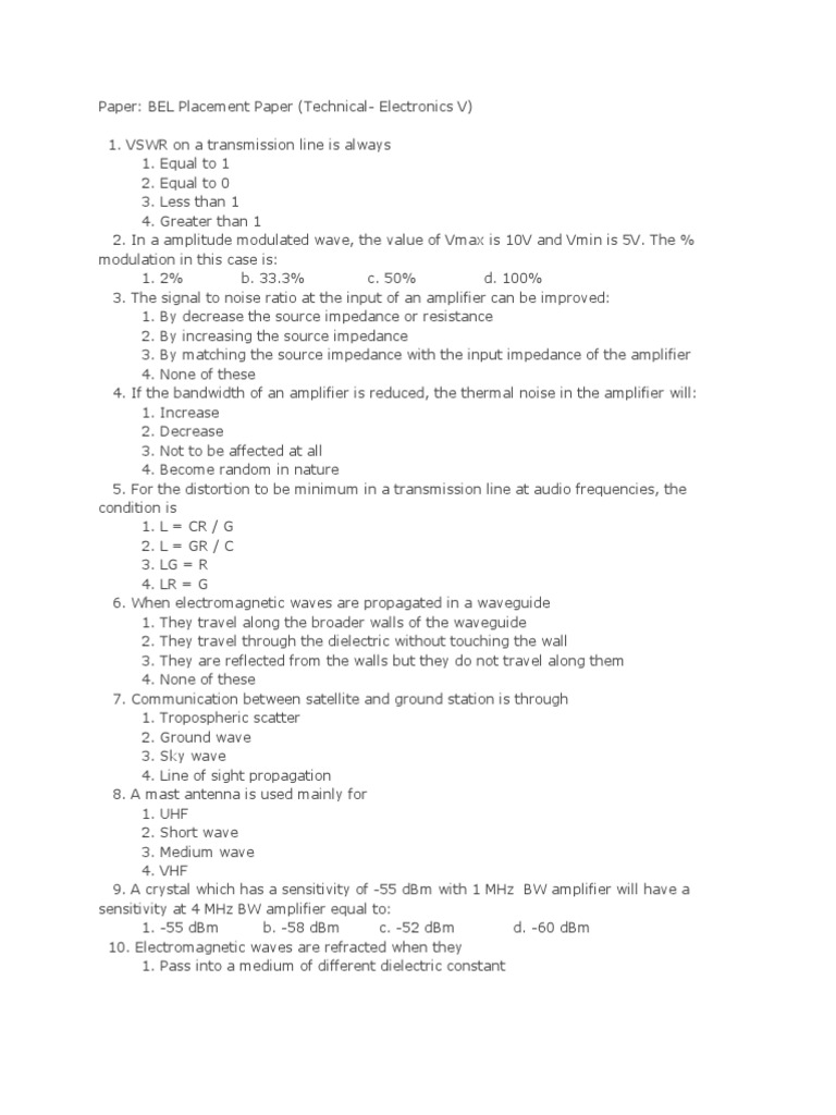 BEL Papers Previous Years | PDF | Amplifier | Bipolar Junction Transistor