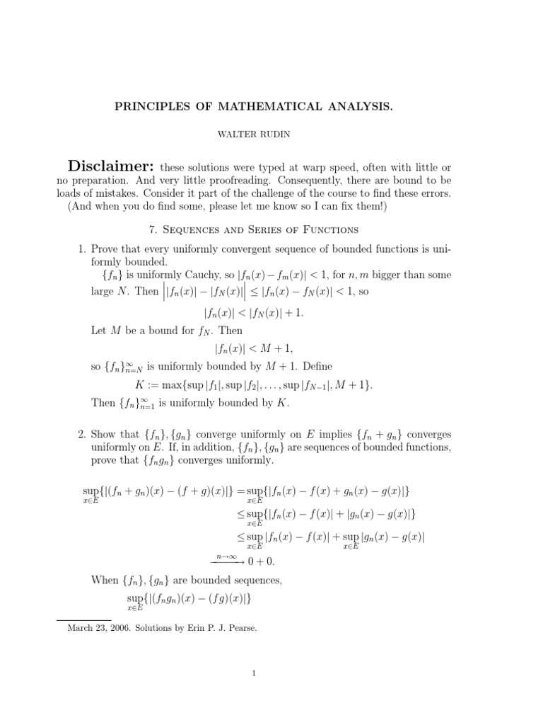 Rudin Solutions | PDF | Series (Mathematics) | Functions And Mappings
