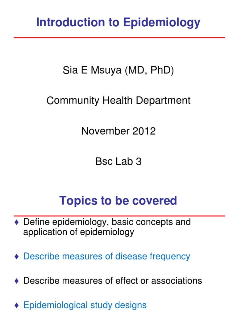 Introduction To Epidemiology | PDF | Epidemiology | Transmission (Medicine)