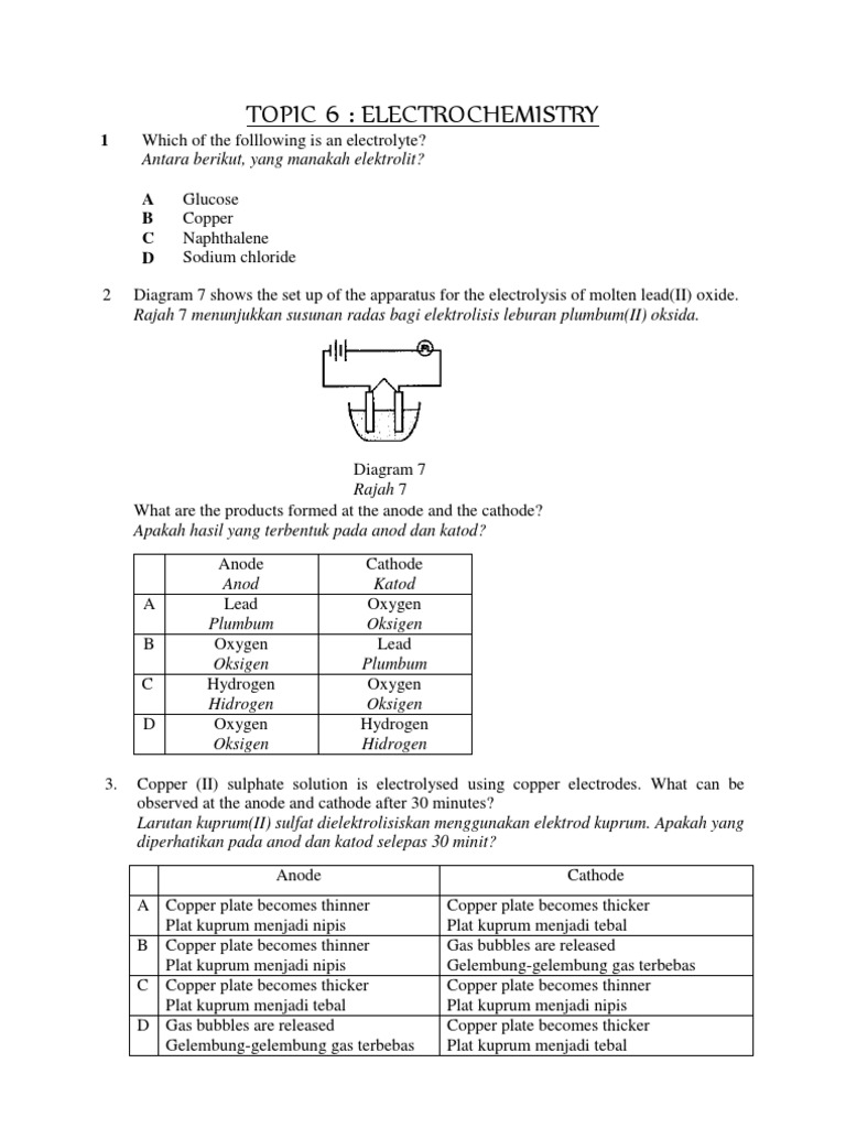 ELECTROCHEMISTRY TOPICS | PDF | Electrochemistry | Electrolyte