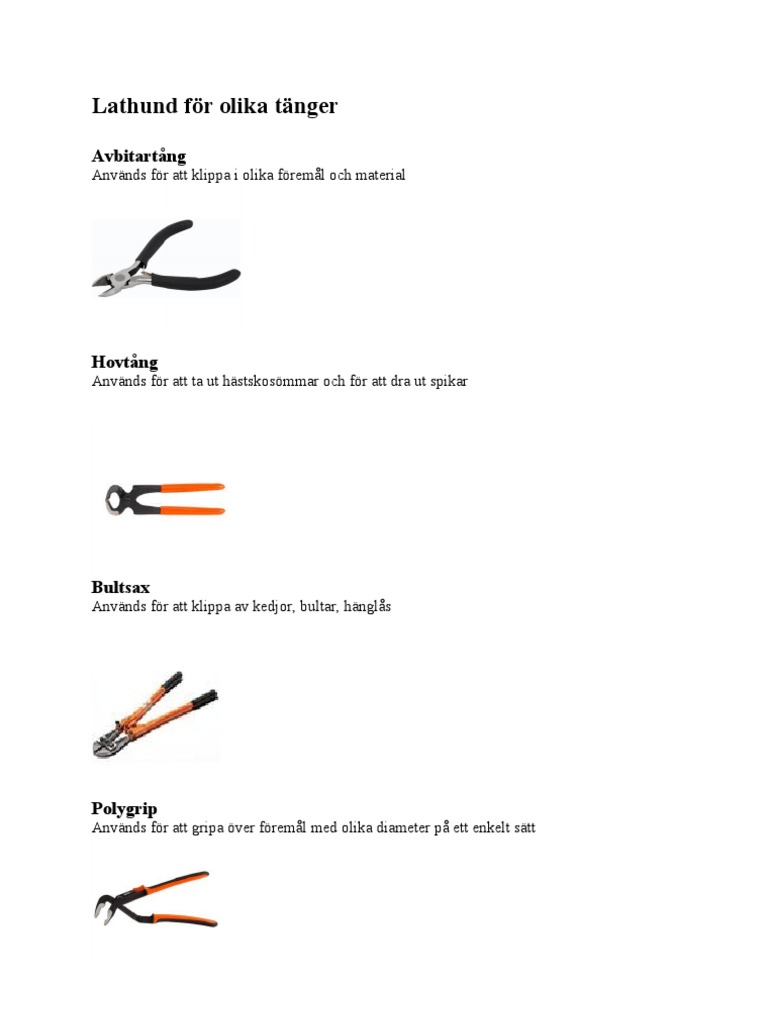 Lathund För Olika Tänger | PDF