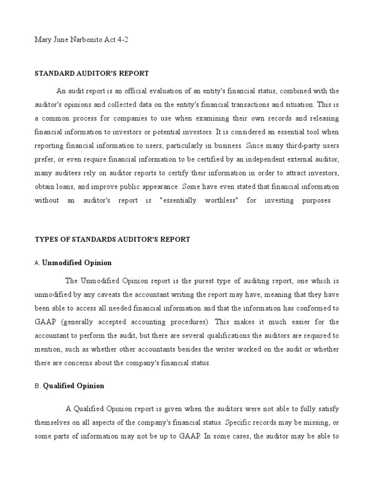 Standard Auditor'S Report: Unmodified Opinion | PDF | Audience ...