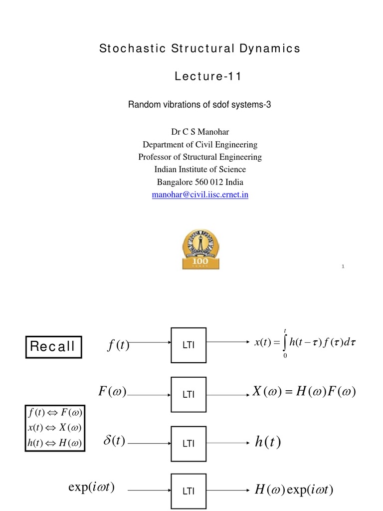Stochastic Structural Dynamics Lecture 11 Random Vibrations Of Sdof