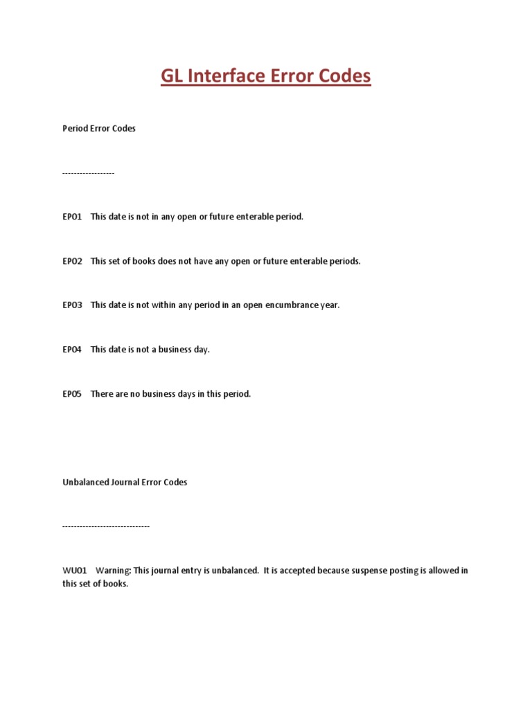 GL Interface Error Codes | PDF | Currency | Data Management