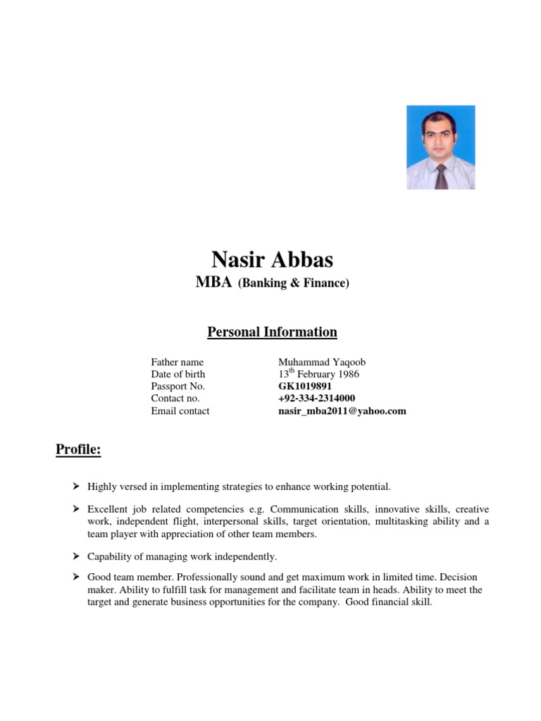 CV Nasir Abbas | PDF | Investor | Banks