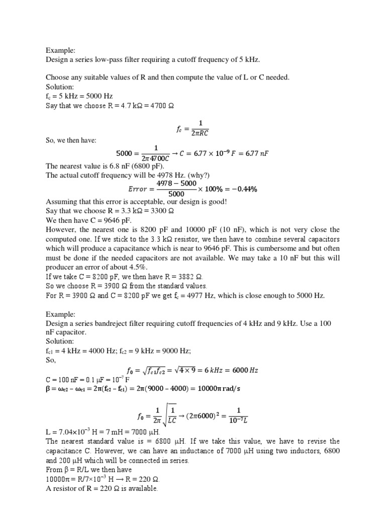 Example of Low Pass Filter Design | PDF | Hertz | Electronic Filter