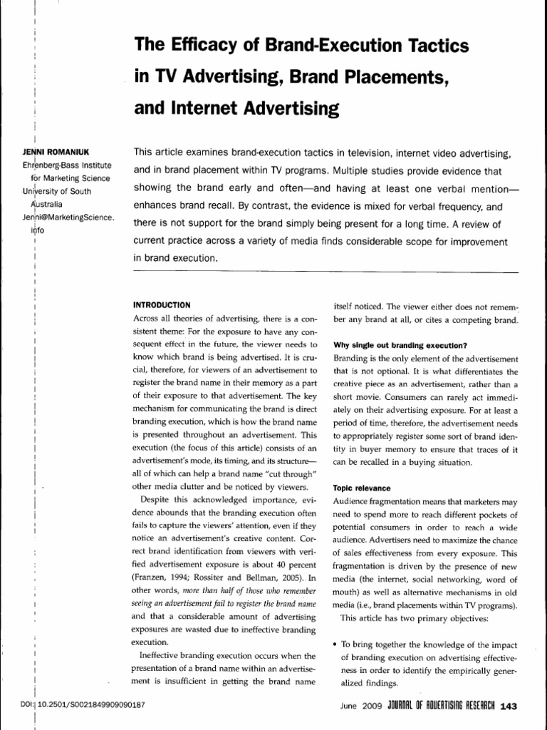 The Efficacy of Brand-Execution | PDF | Brand | Advertising