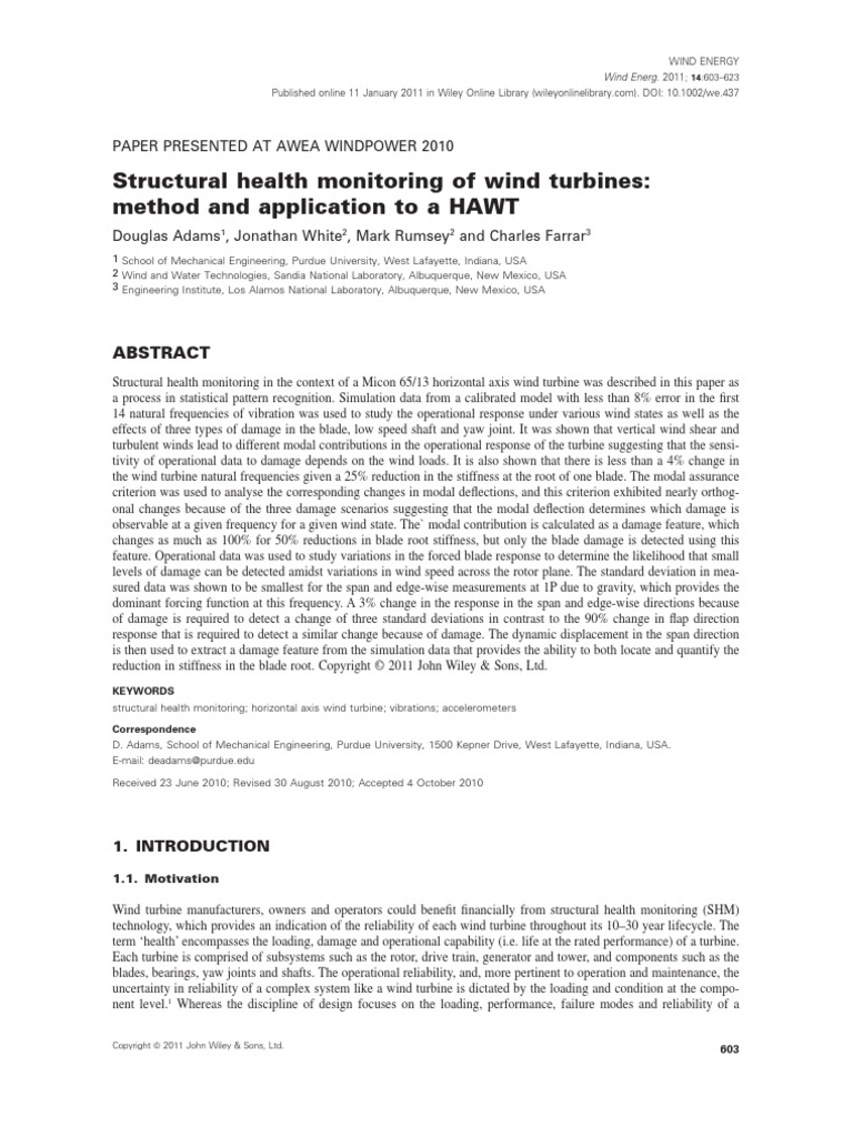 Structural Health Monitoring of Wind Turbines: Method and Application ...