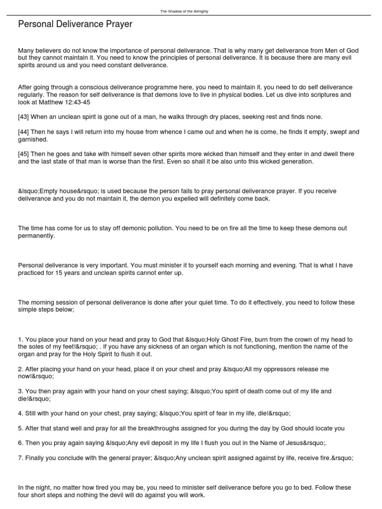 Personal Deliverance | PDF | Deliverance Ministry | Demons