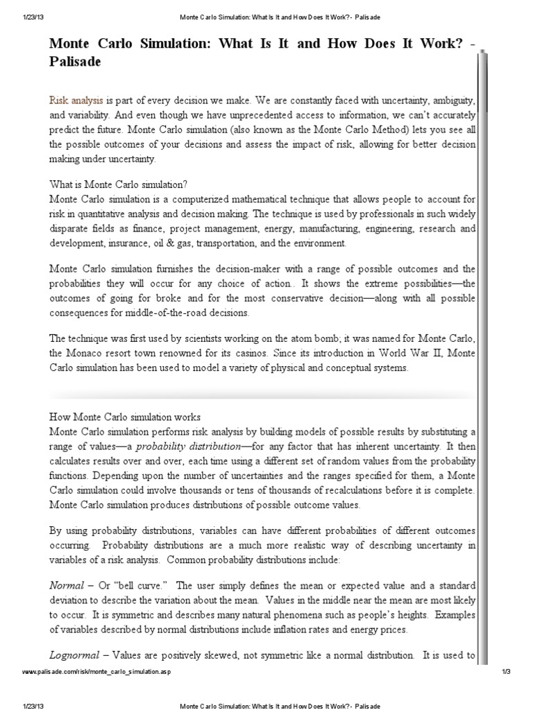 Monte Carlo Simulation | PDF | Monte Carlo Method | Probability Distribution
