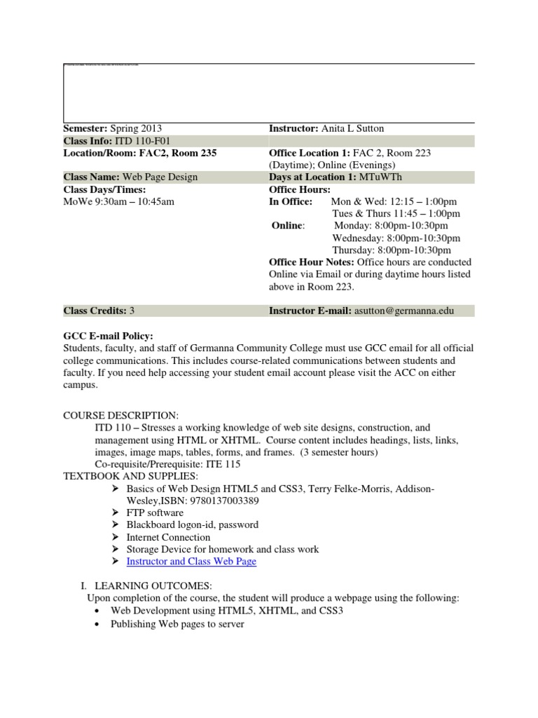 ITD 110 Web Design Course Details | PDF | Academic Dishonesty | World ...