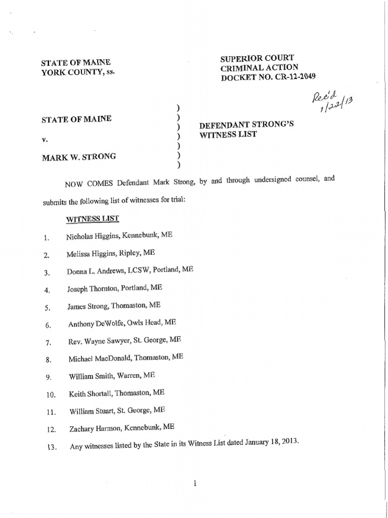 Defendant Witness List in Kennebunk Prostitution Case | PDF | Politics ...