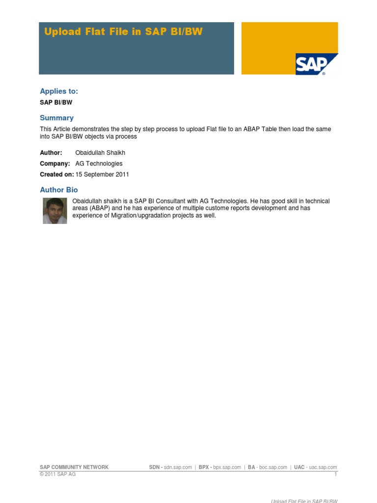 Upload Flat File in SAP-BI-BW | PDF