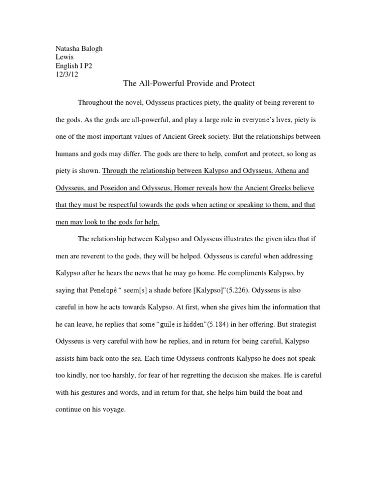 The Odyssey Essay | PDF | Odysseus | Athena