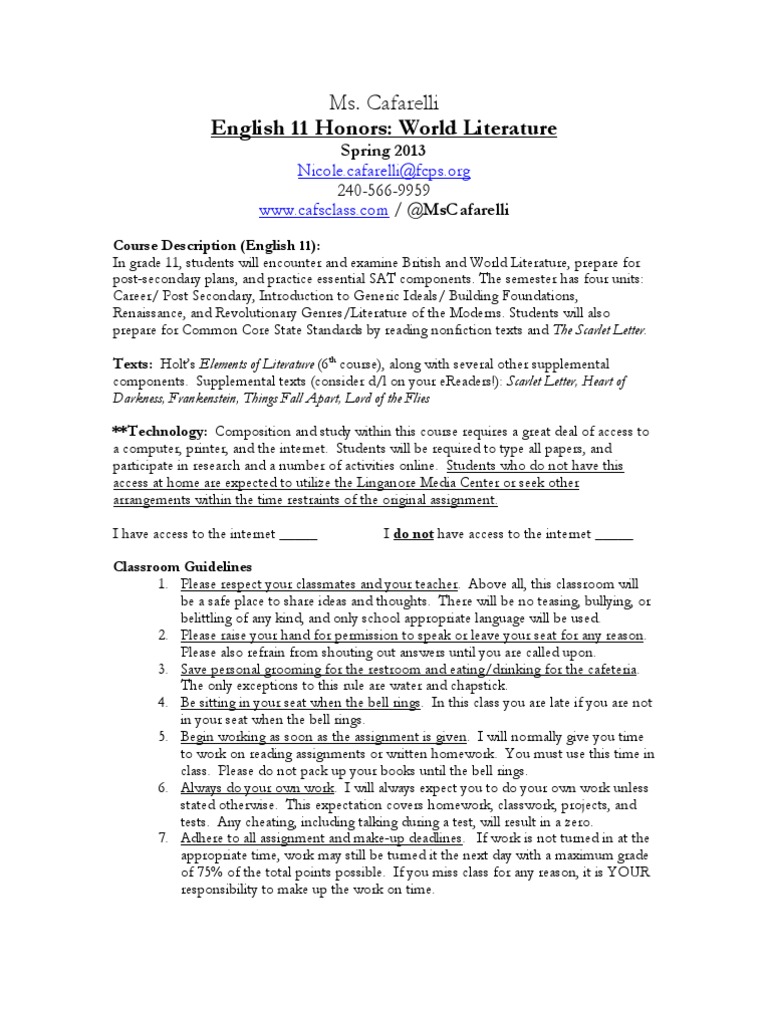 English 11 Honors: World Literature: Ms. Cafarelli | Download Free PDF ...