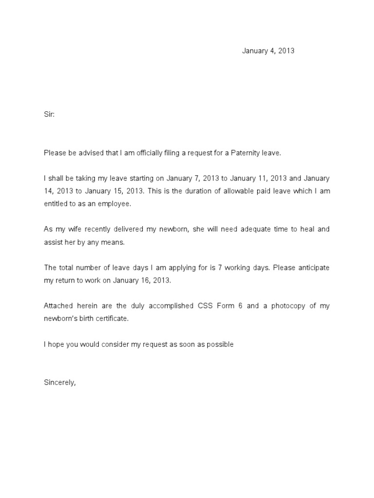 Application For Paternity Leave | PDF | Self-Improvement