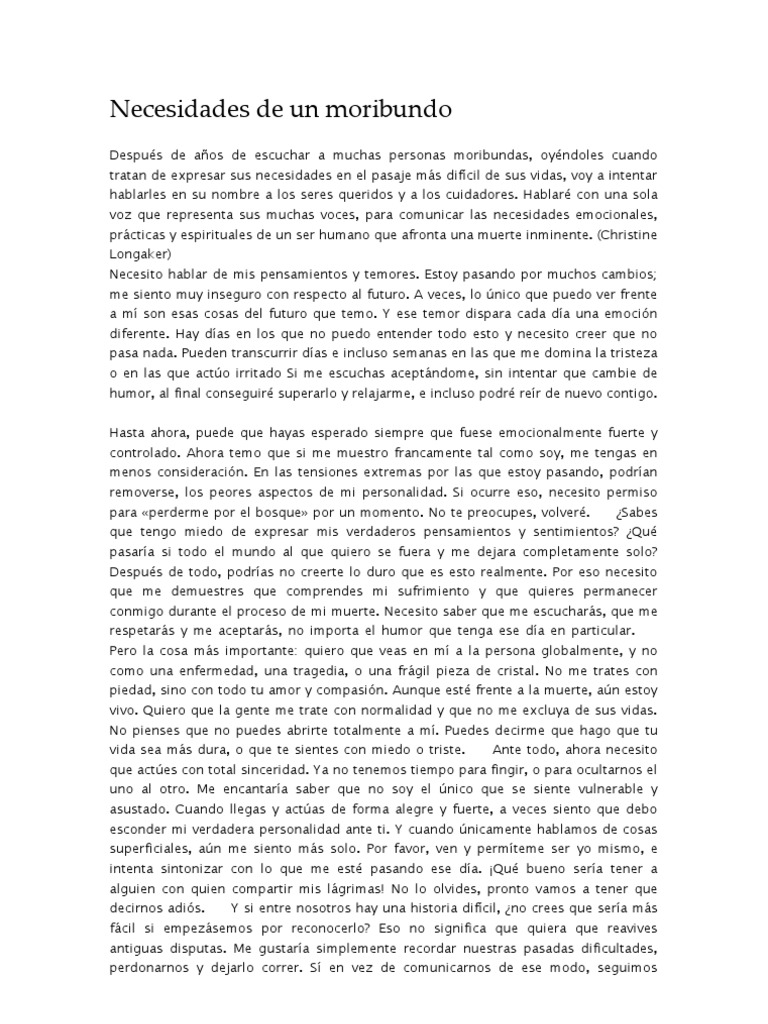 Necesidades de un Moribundo | PDF | Muerte | Sufrimiento