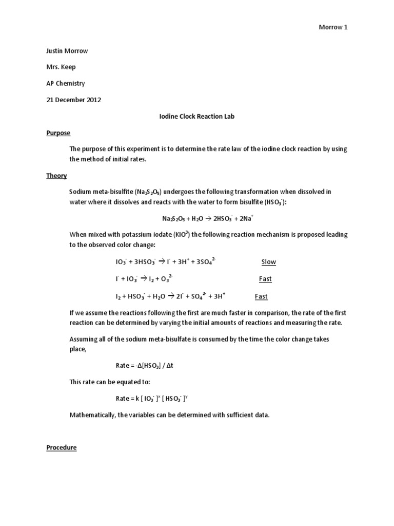 AP Chemistry - Iodine Clock Reaction Lab Report | Download Free PDF ...