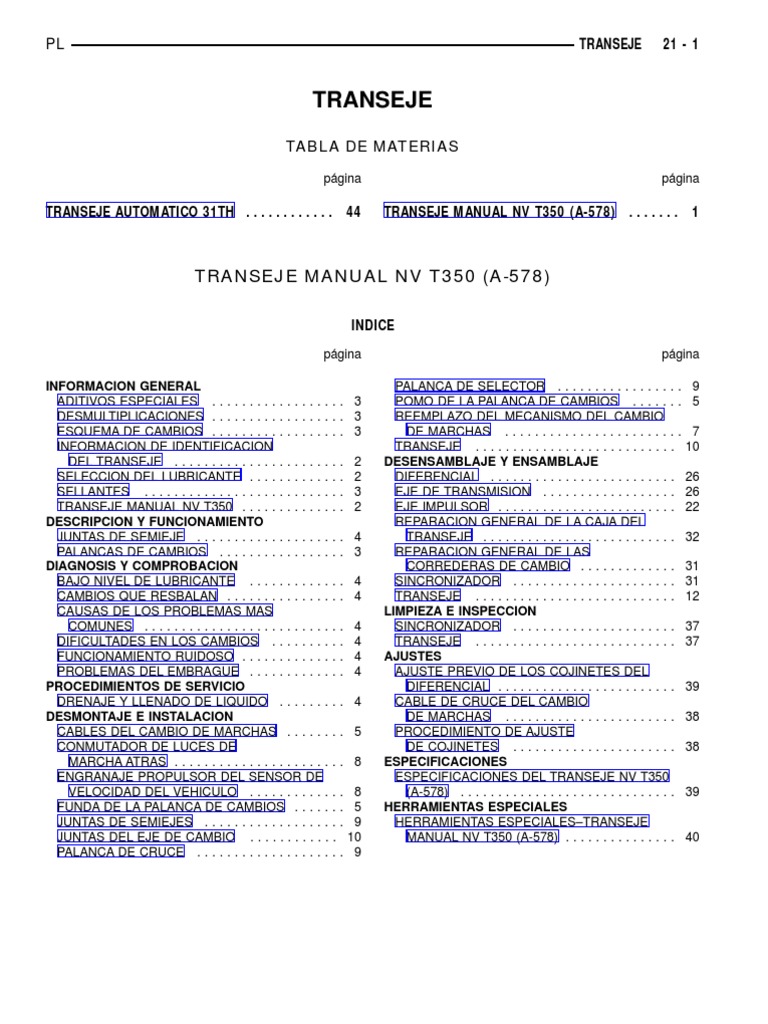 Transeje Manual NV T350: Guía Completa | PDF