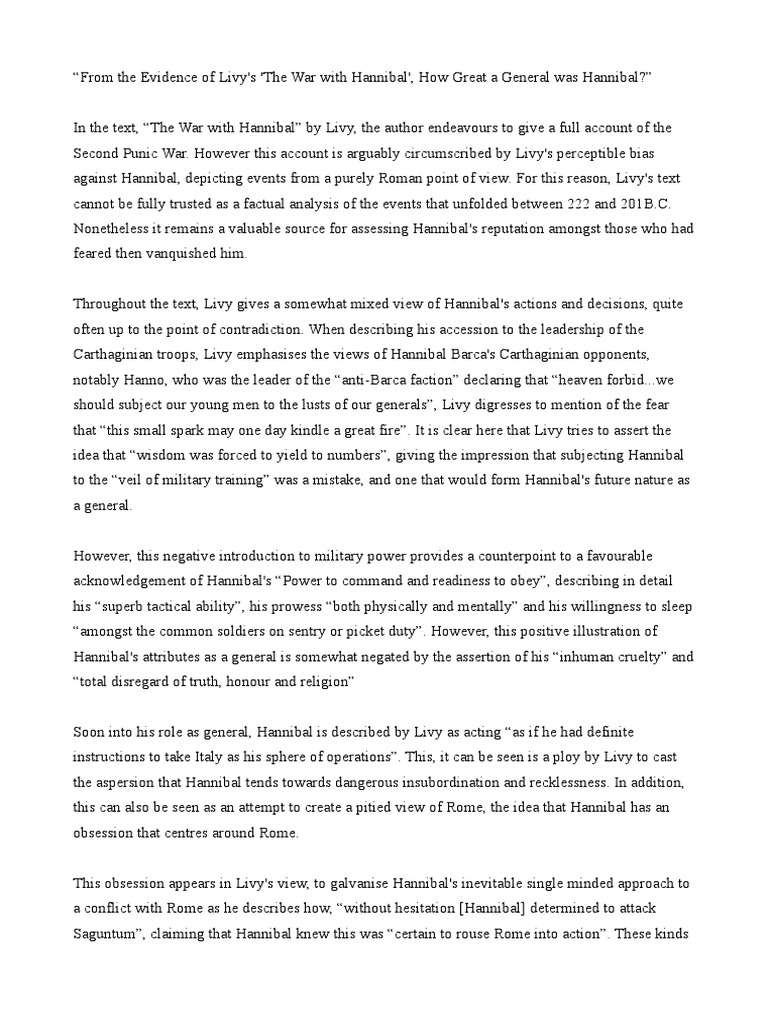 From The Evidence of Livy's 'The War With Hannibal', How Great A ...