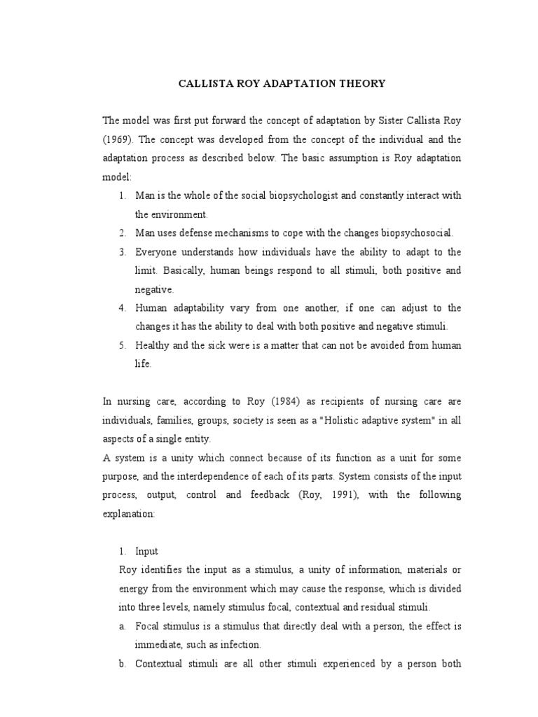Callista Roy Adaptation Theory | Coping (Psychology) | Stimulus ... Callista Roy Adaptation Theory | Coping (Psychology) | Stimulus ...