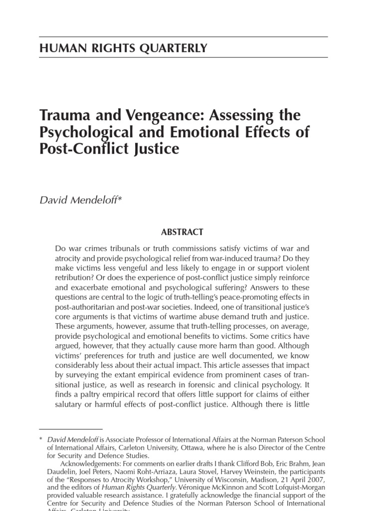 Trauma and Vengeance: Assessing The Psychological and Emotional Effects ...