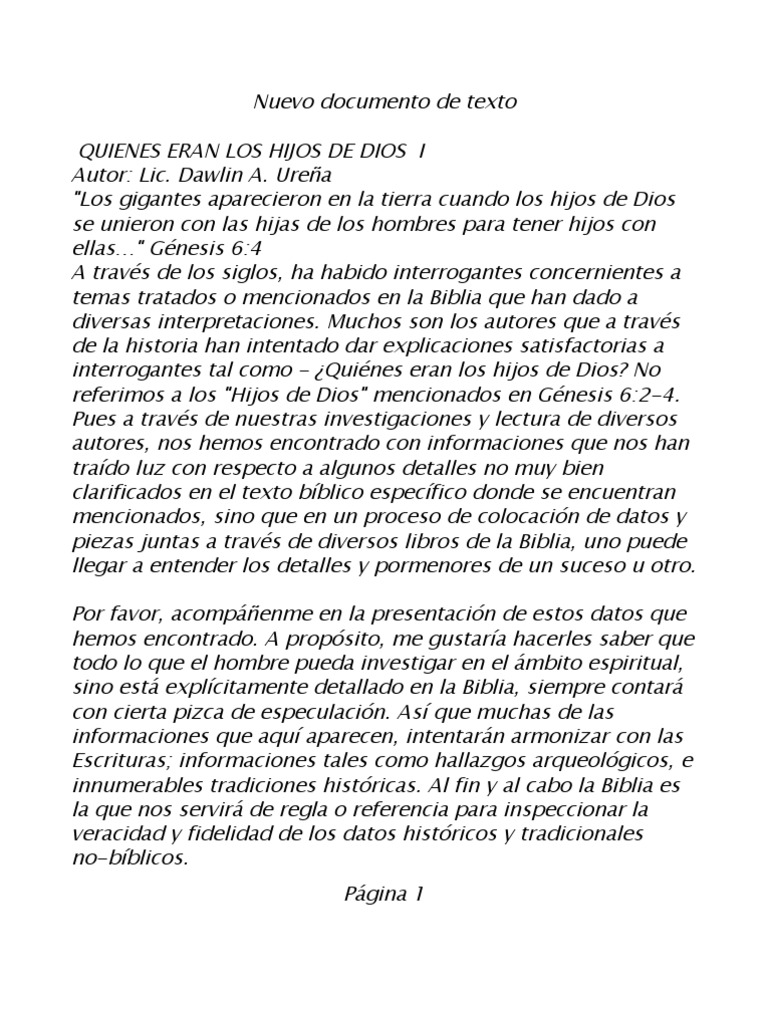 Dawlin A.Ureña-Quienes Eran Los Hijos de Dios I | PDF | Libro del ...