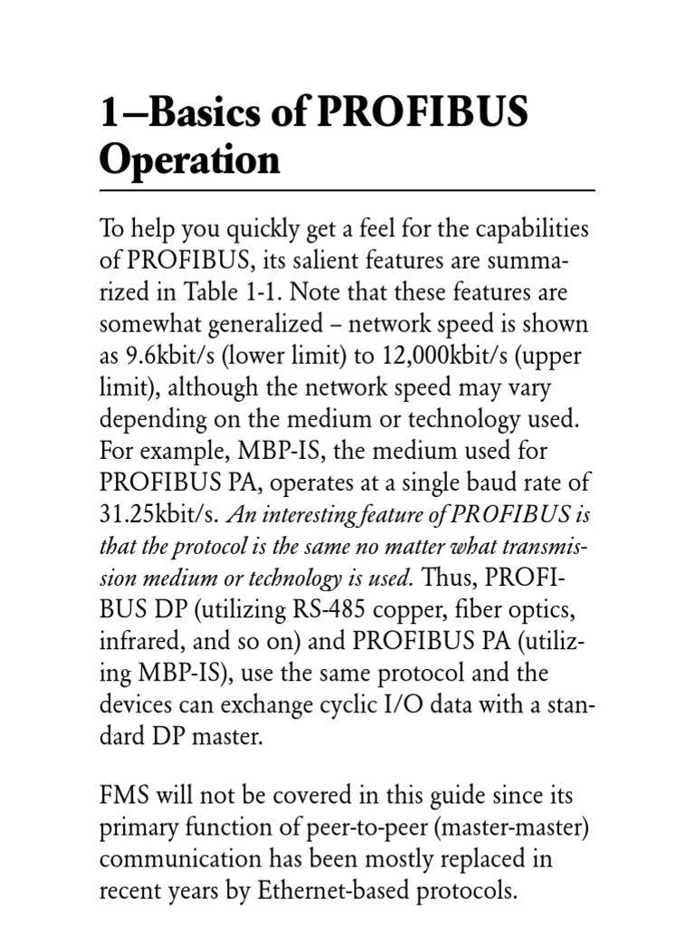 1-Basics of PROFIBUS Operation: Profibus04.book Page 1 Wednesday, September 24, 2003 10:49 AM ...