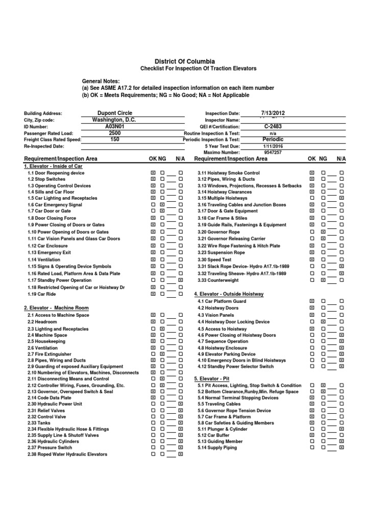 inspection report | Elevator | Building Engineering