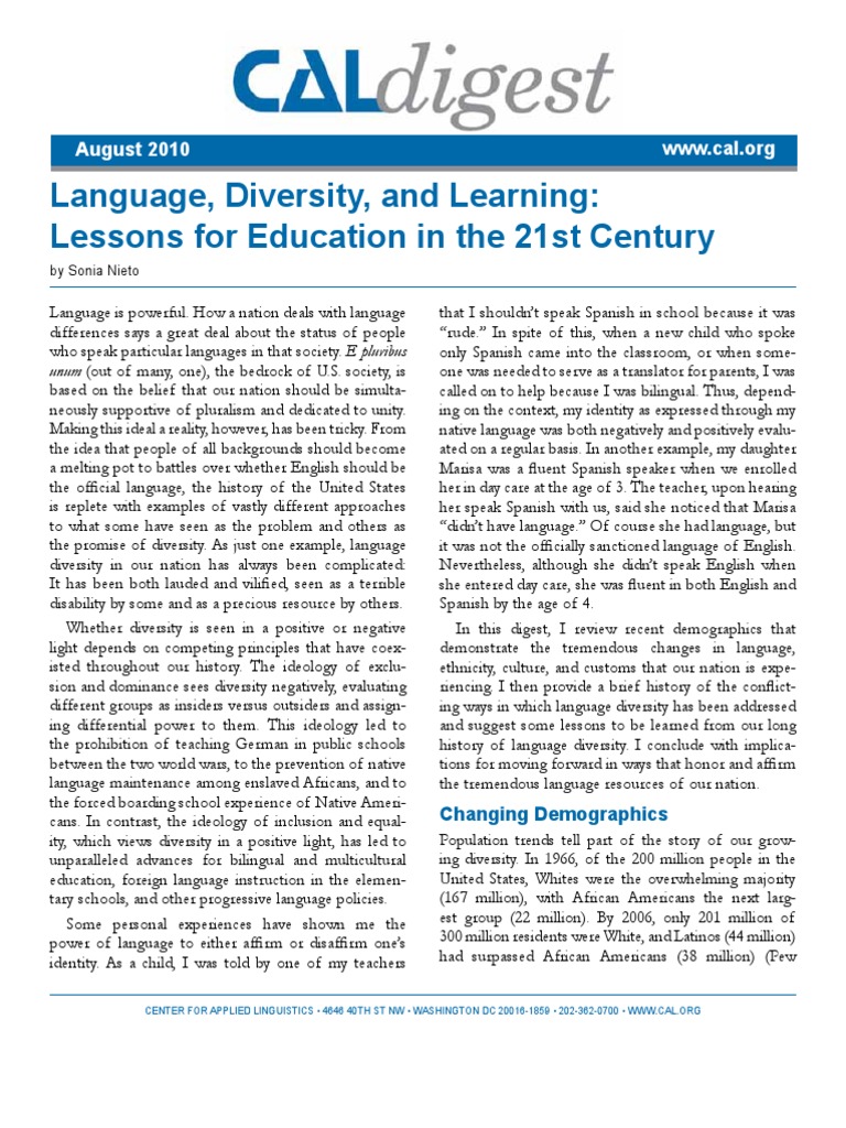 Language Diversity in U.S. Education | PDF | Multilingualism | Race And ...
