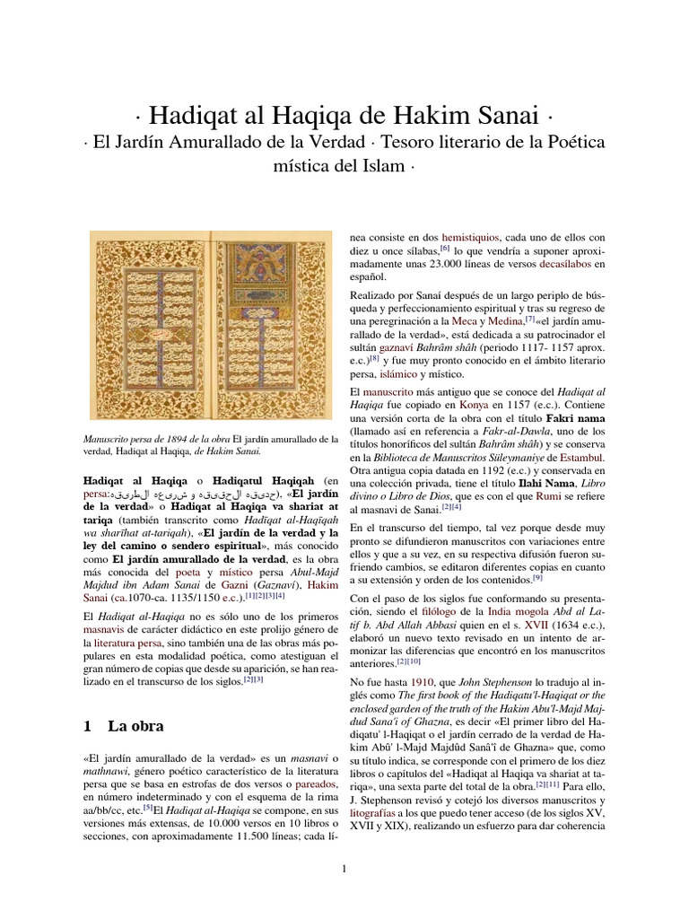 Hadiqat Al Haqiqa de Hakim Sanai El Jardín Amurallado de La Verdad ...