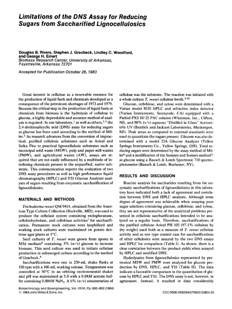 Of DNS From: Limitations The Assay For Reducing Sugars Saccharified ...