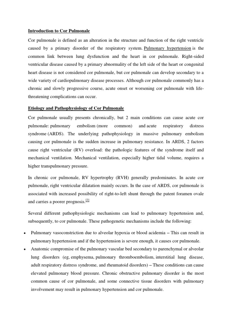 Introduction to Cor Pulmonale: Causes, Symptoms, and Diagnosis | PDF ...