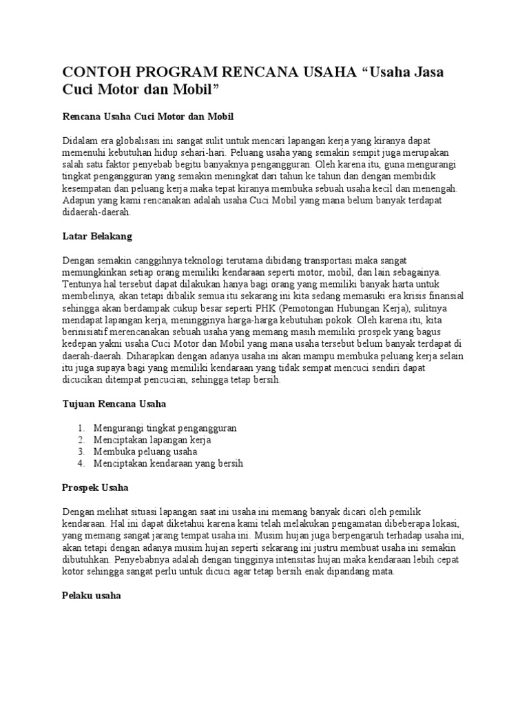 Contoh Program Rencana Usaha | PDF