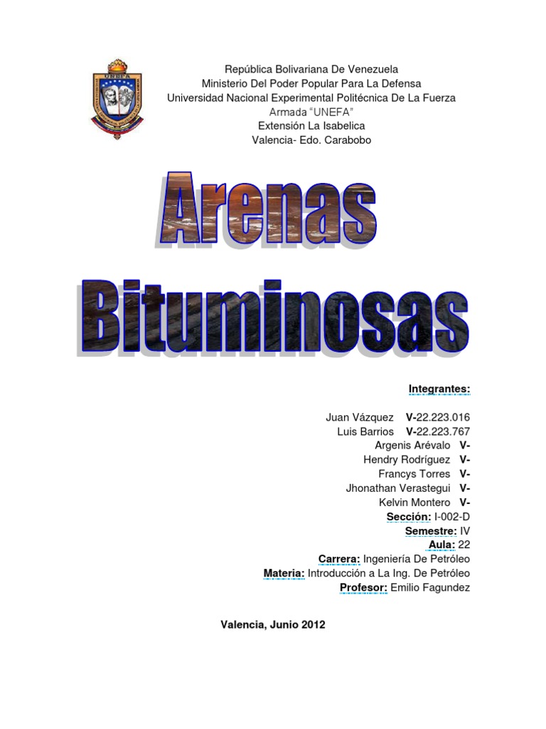 Arenas Bituminosas Trabajoo | PDF | Arenas petrolíferas | Asfalto