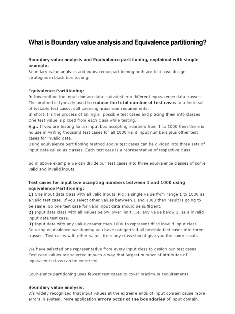 Boundary Value Analysis N Equivalence Partitioning | PDF