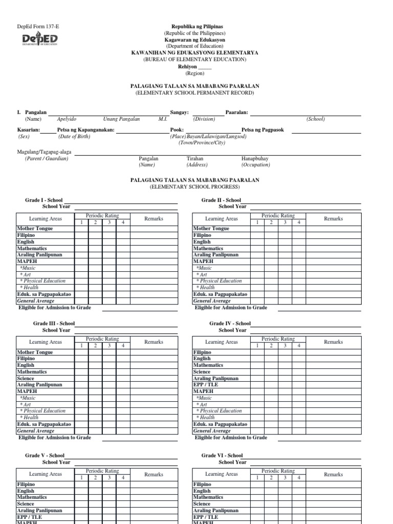 DepEd Form 137-E | PDF