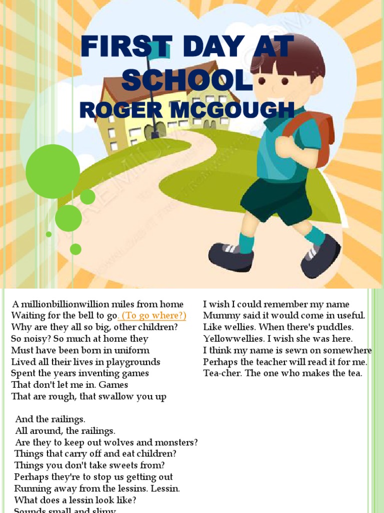 FIRST DAY AT SCHOOL | Rhyme | Poetry