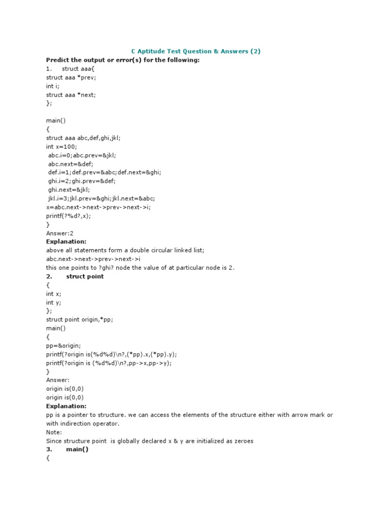 Predict The Output or Error(s) For The Following:: C Aptitude Test ...